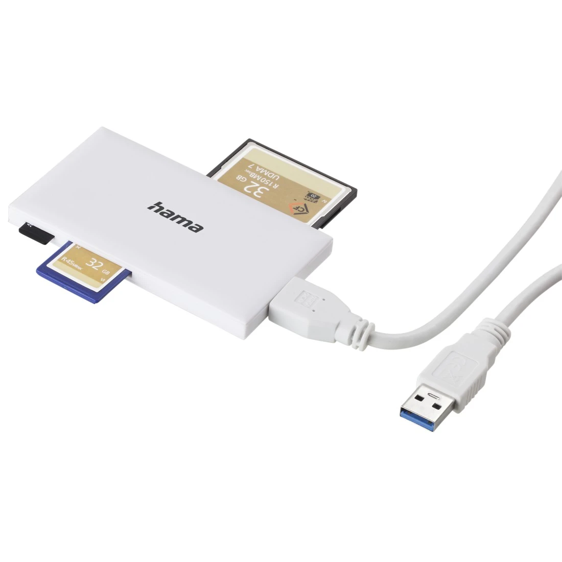 USB 3.0 Multi-Card Reader, SD/microSD/CF/MS, white | Hama
